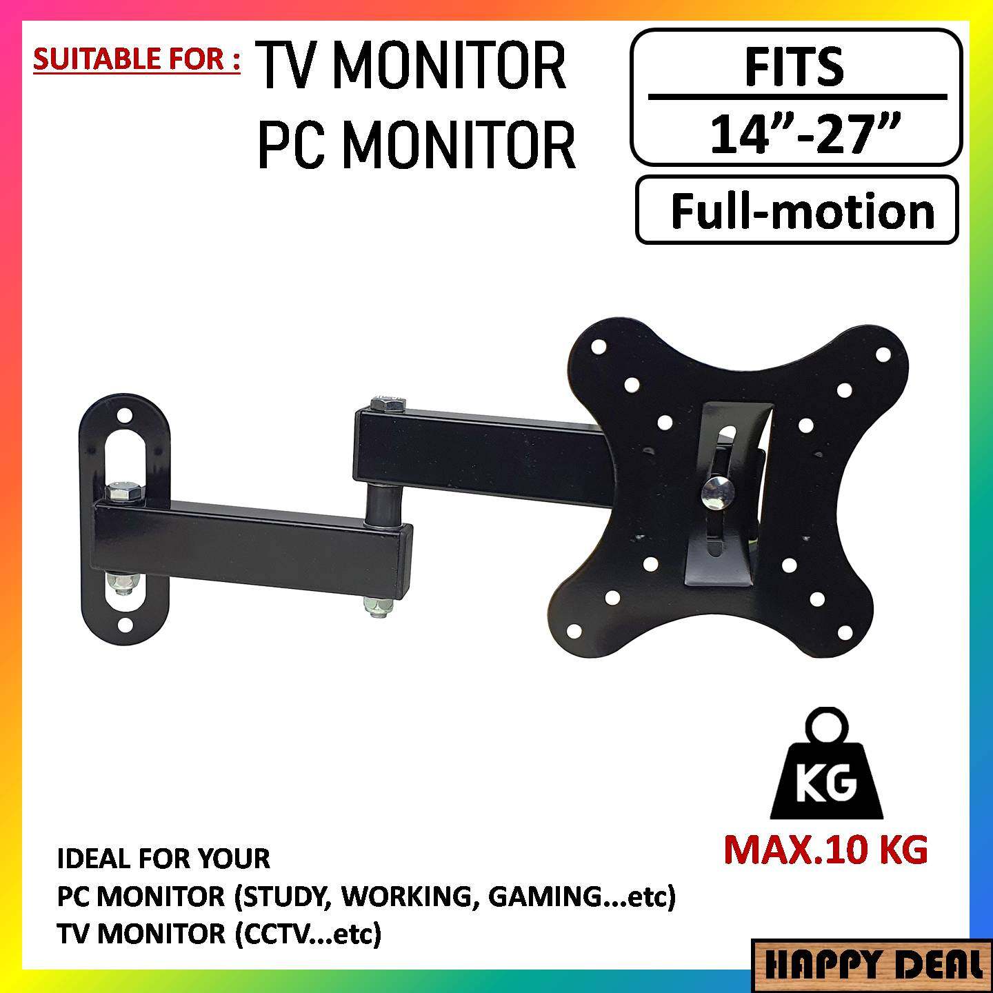🔥FULL MOTION🔥 14”-27” inch Flat Panel TV & PC Monitor Wall Mount ...