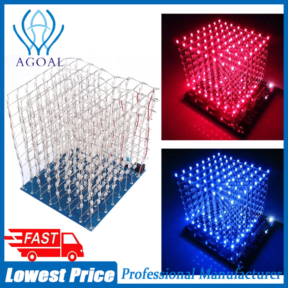【Agoal】 8X8X8 LED Cube 3D Ánh Sáng Vuông Xanh LED Điện Tử DIY Kit Cường ...