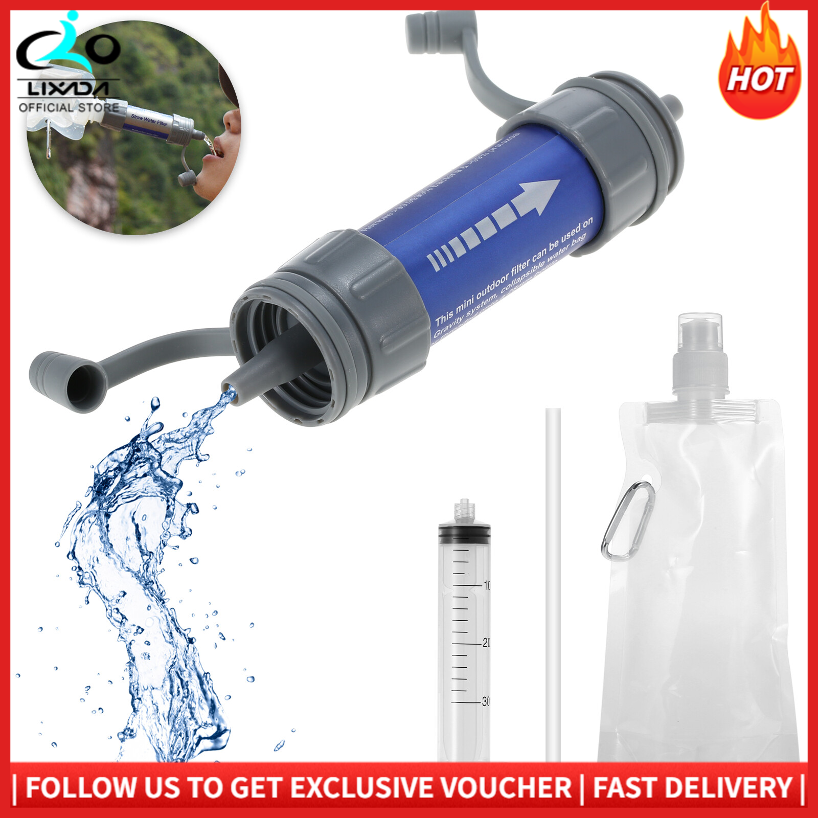 LIXADA Outdoor Water Filtration System Water Filter Straw Purifier with ...