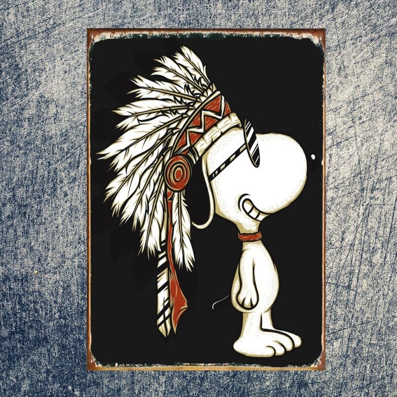 Vintage Indian Snoopy Wall Art โปสเตอร์ป้ายโลหะดีบุก Wall Decor Sign ...