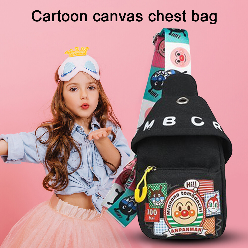 Women Cute Cartoon Canvas Printing Chest Bags Crossbody Shoulder ...