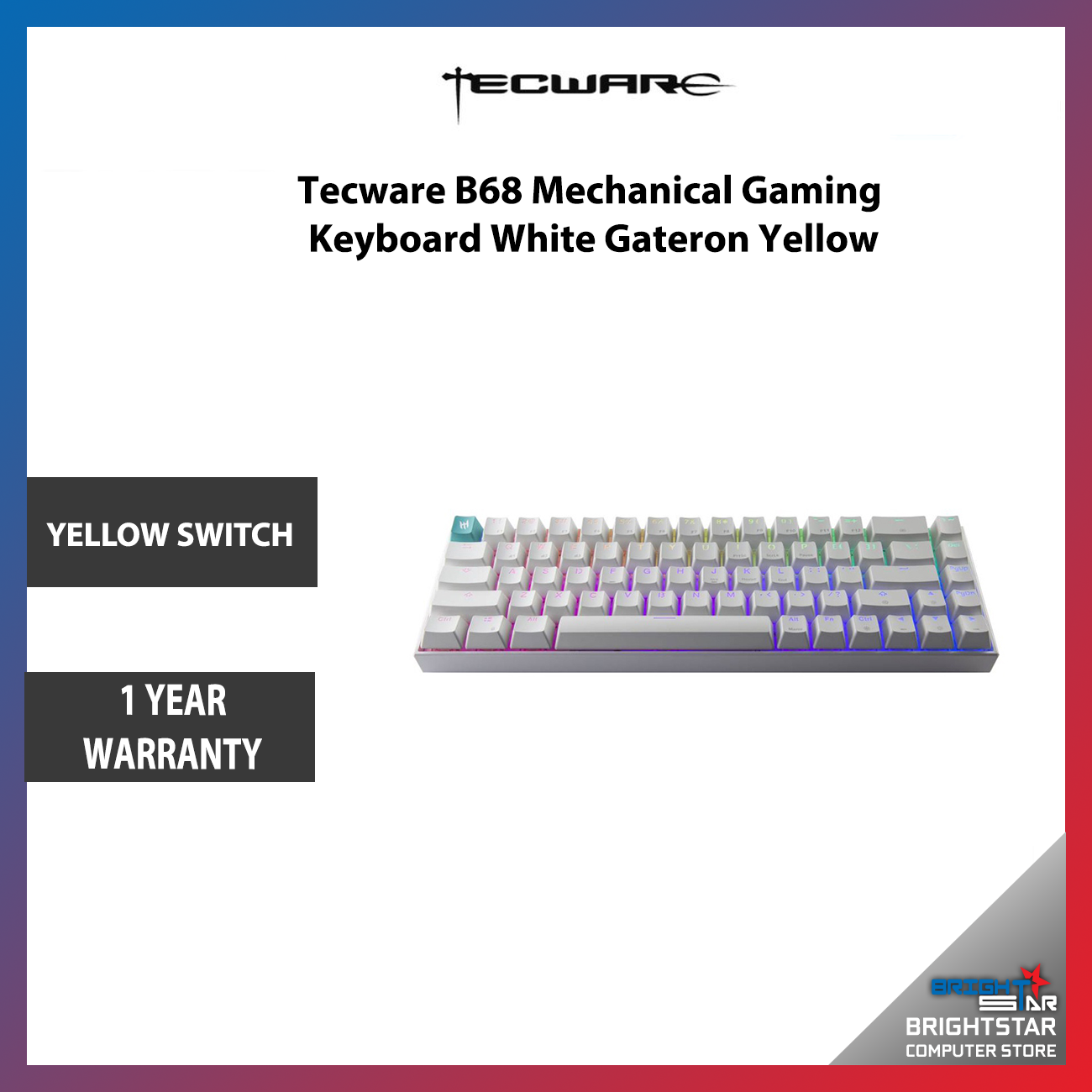 Tecware B68 Mechanical Gaming Keyboard Black / White Gateron Brown ...