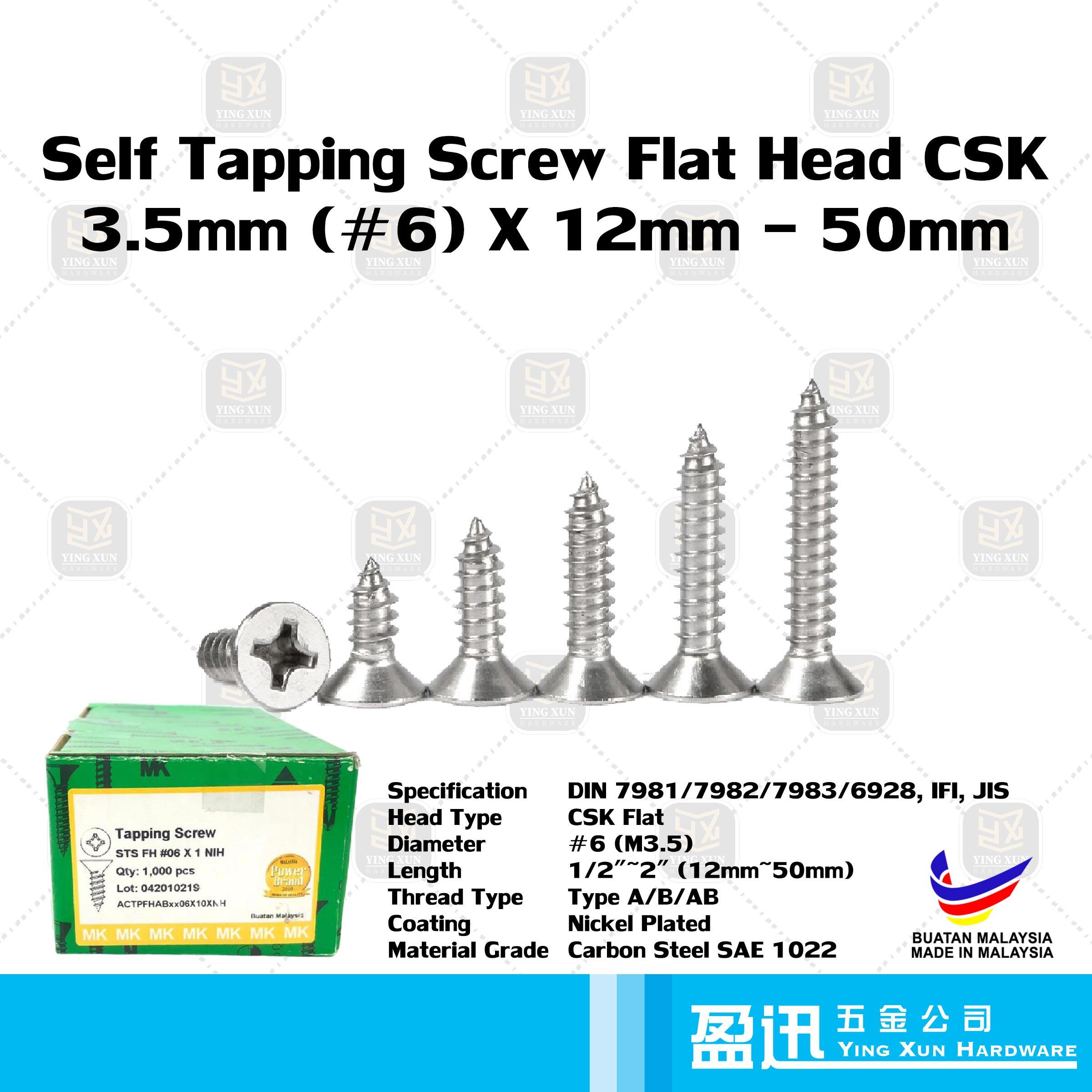 Self Tapping Screw Skru Kayu & Plastik CSK Flat Head #6(3.5mm) x 12mm ...