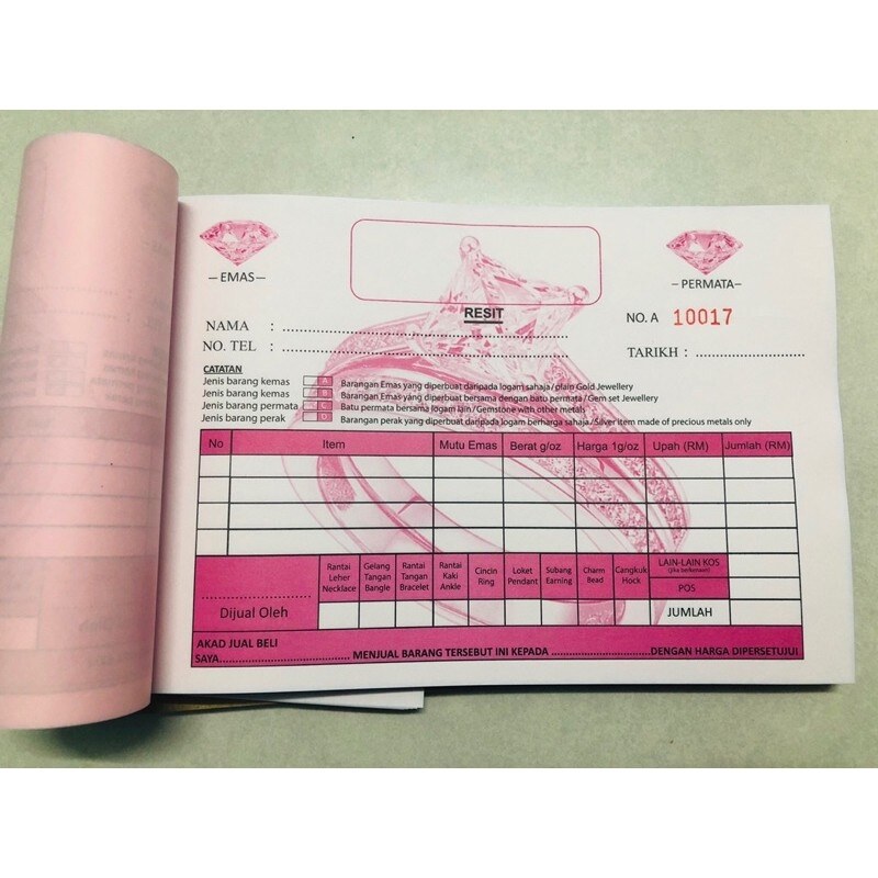 Buku Resit Emas Berwarna Pink/Jewellery Receipt Bill Book | Lazada