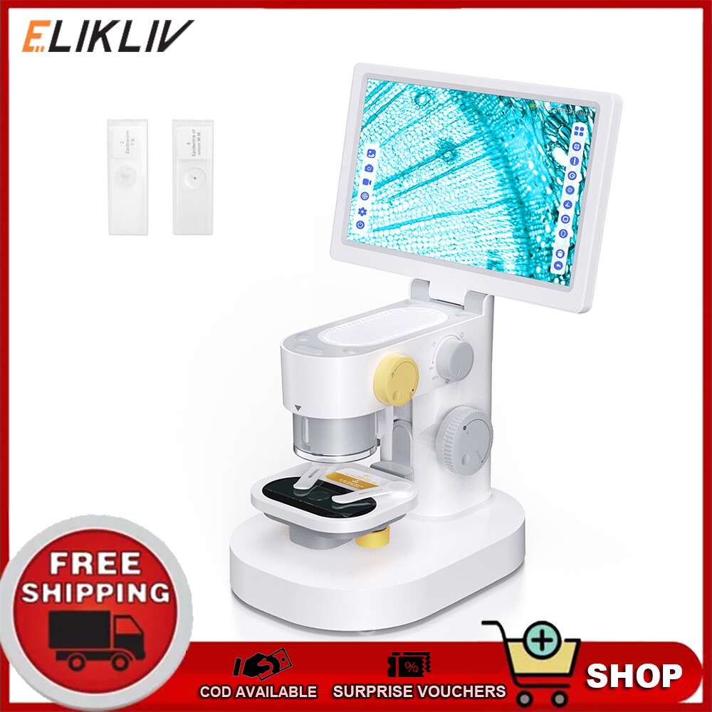 Elikliv EDM301 Biological Microscope with 9" IPS Screen Three Lens ...