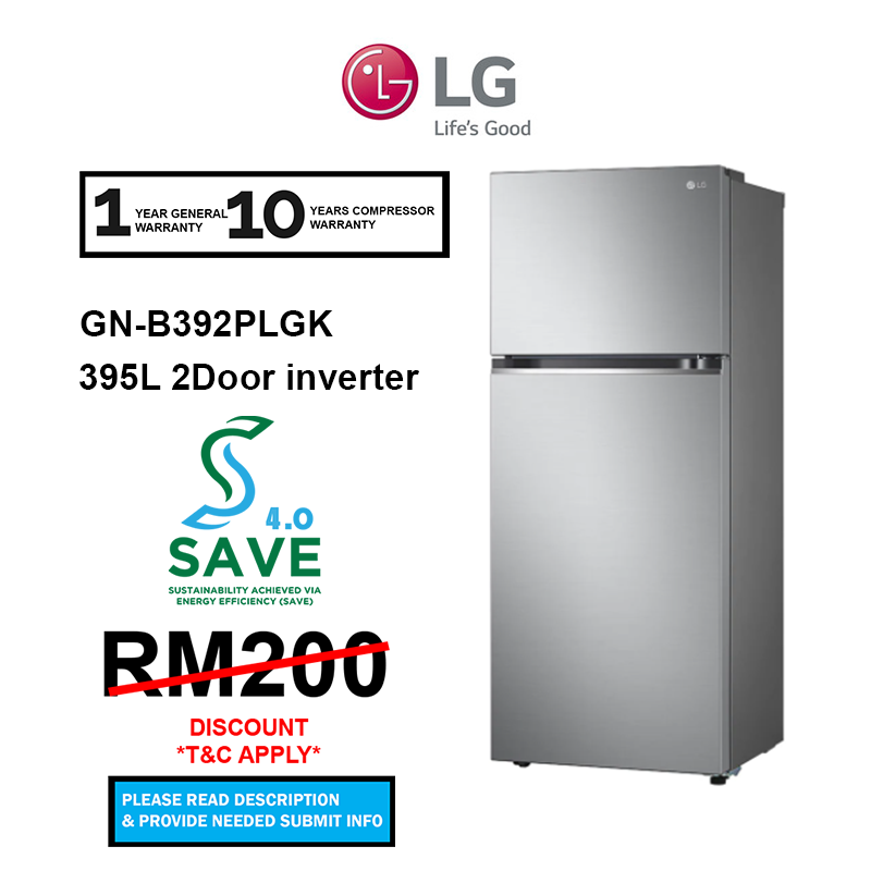 (SAVE 4.0) LG 395L Fridge GN-B392PLGK Top Freezer with Door Cooling 2 Door Refrigerator ...