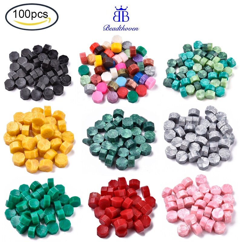 100pcs Sealing Wax Particles for Retro Seal Stamp Octagon Black 9mm - Beebee-craft - ThaiPick