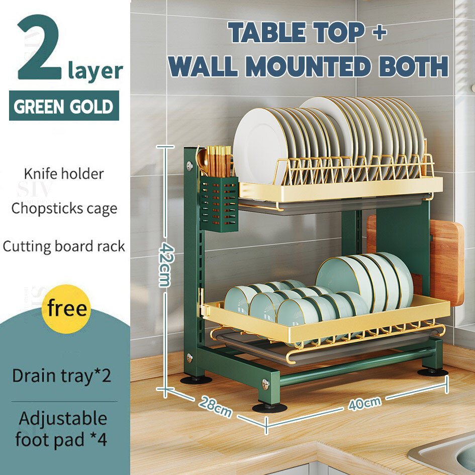 SIV 2/3-Layer Counter Top+Wall Hung Dish Drying Rack Rak Pinggan ...