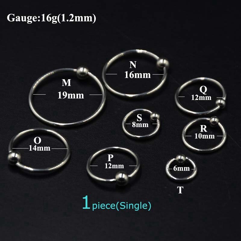 1piece Captive Bead Ring Earrings Stainless Steel Lobe Piercing Unisex ...