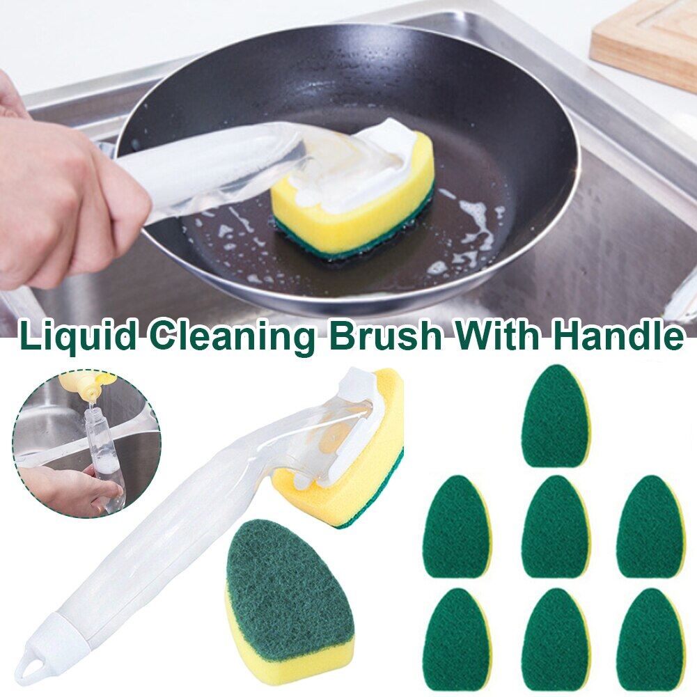 Soap Dispensing Dish Cleaning Brush Set with 1 Dish Washing Handle 9 ...