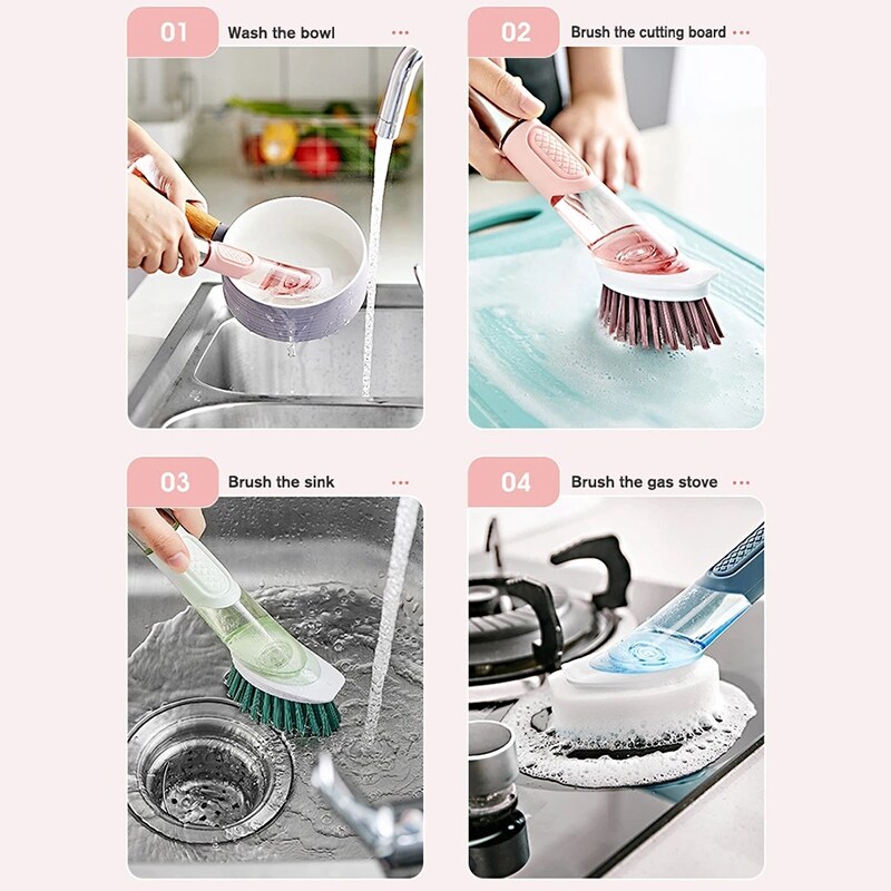 Kitchen Cleaning Brush 2 in 1 Long Handle Cleaing Brush with Removable ...