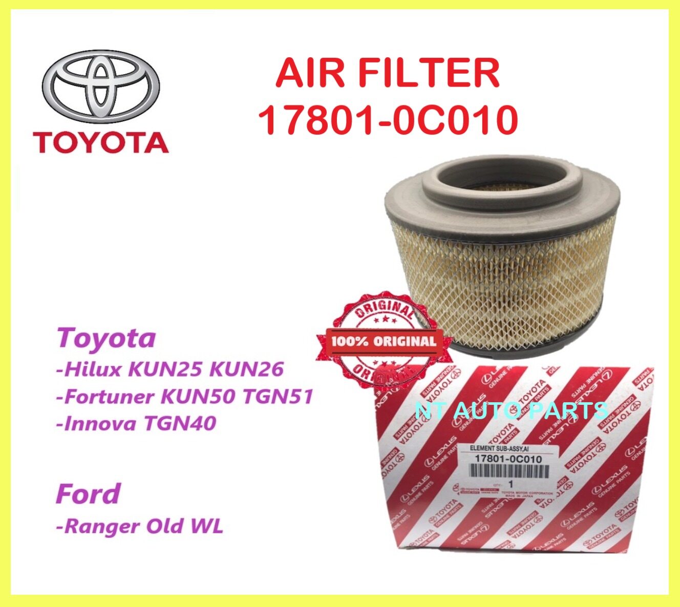 Original Toyota Air Filter HILUX VIGO KUN25 / KUN26 INNOVA / FORD ...