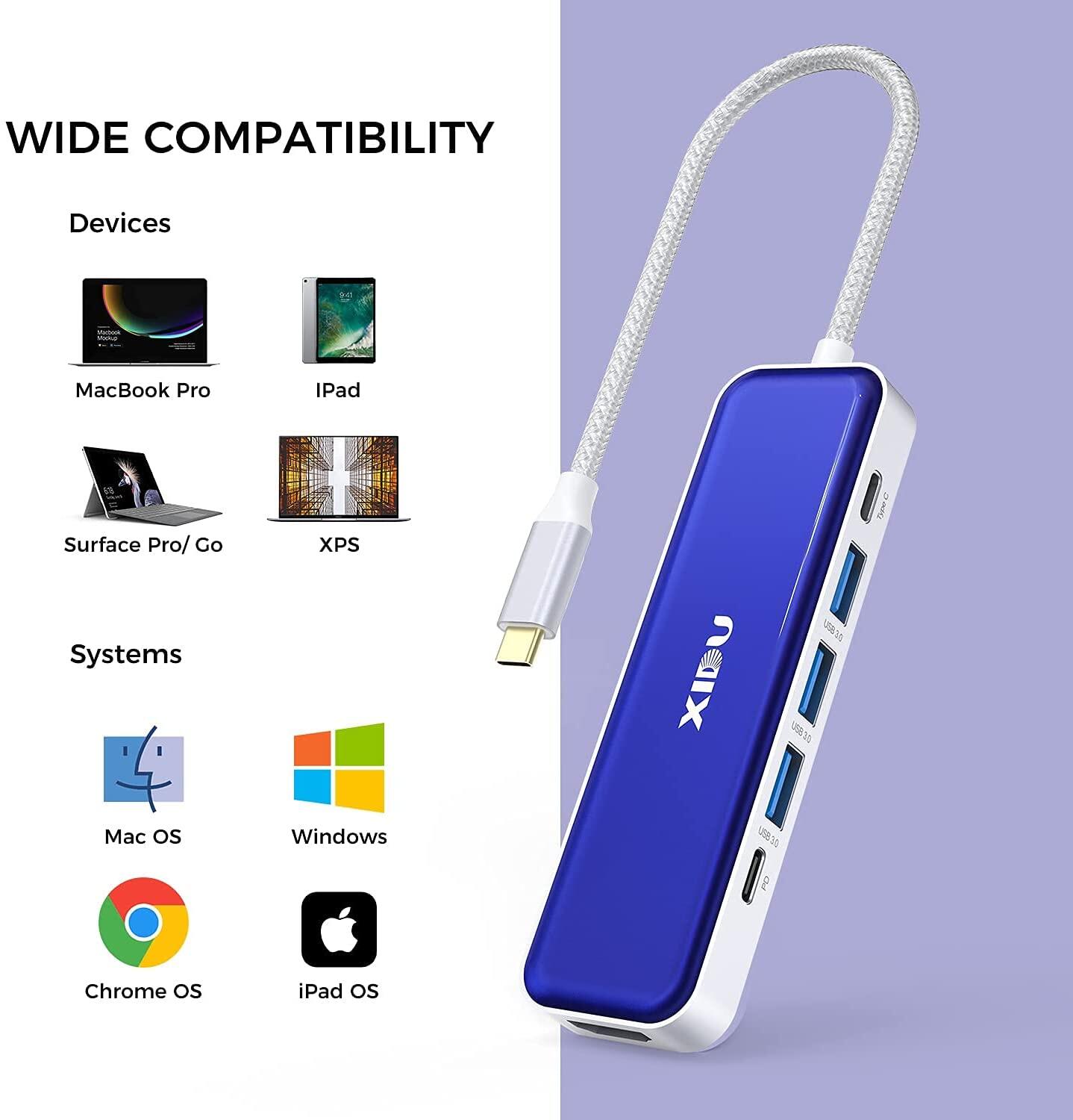 XIDU USB C HUB 6 In 1 USB 3.0 Type C to HDMI USB Hub 100W PD แท่นชาร์จ ...