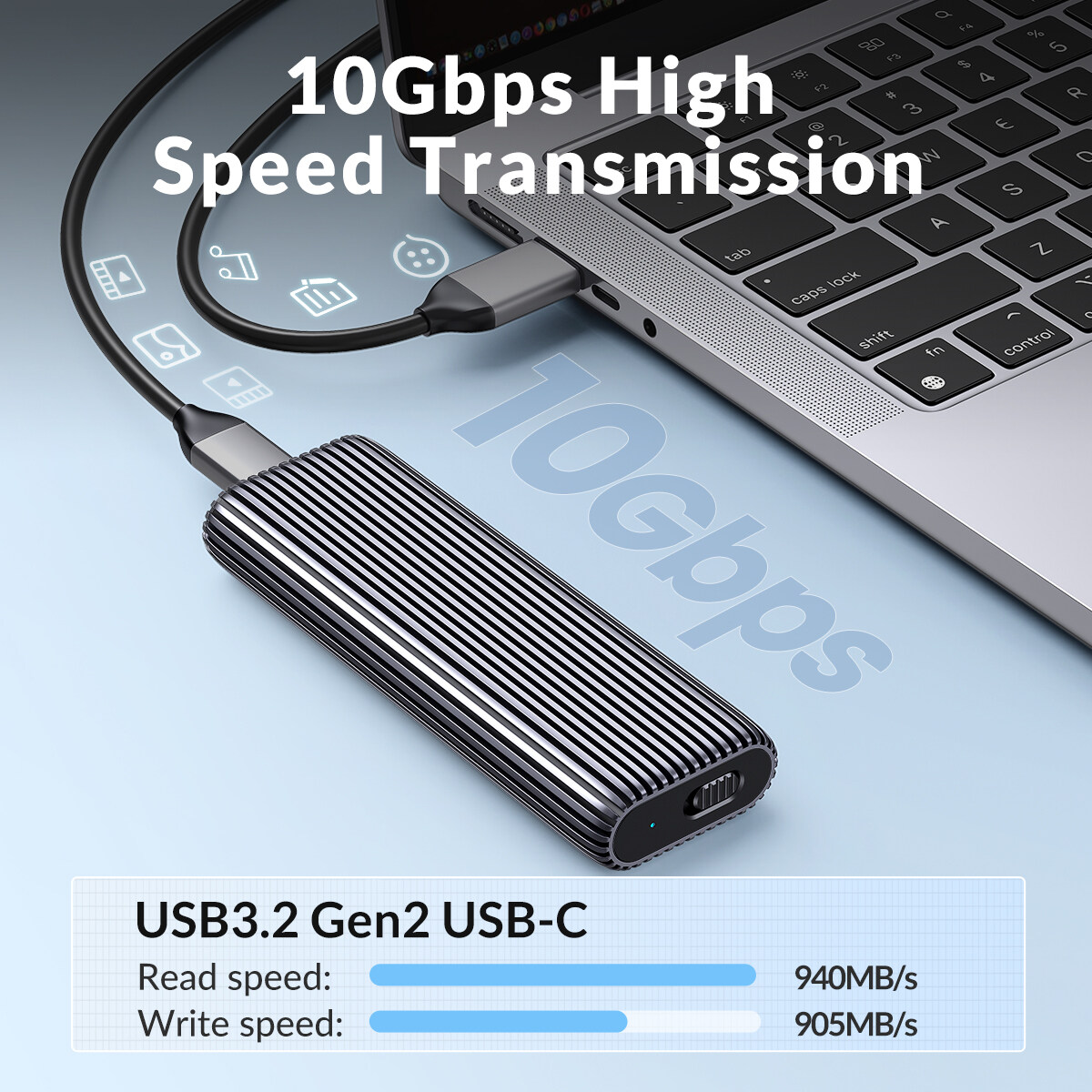Orico เคสอลูมิเนียม M2 SATA SSD SATA 6Gbps NVMe 10Gbps PCIe Type C M.2 ...