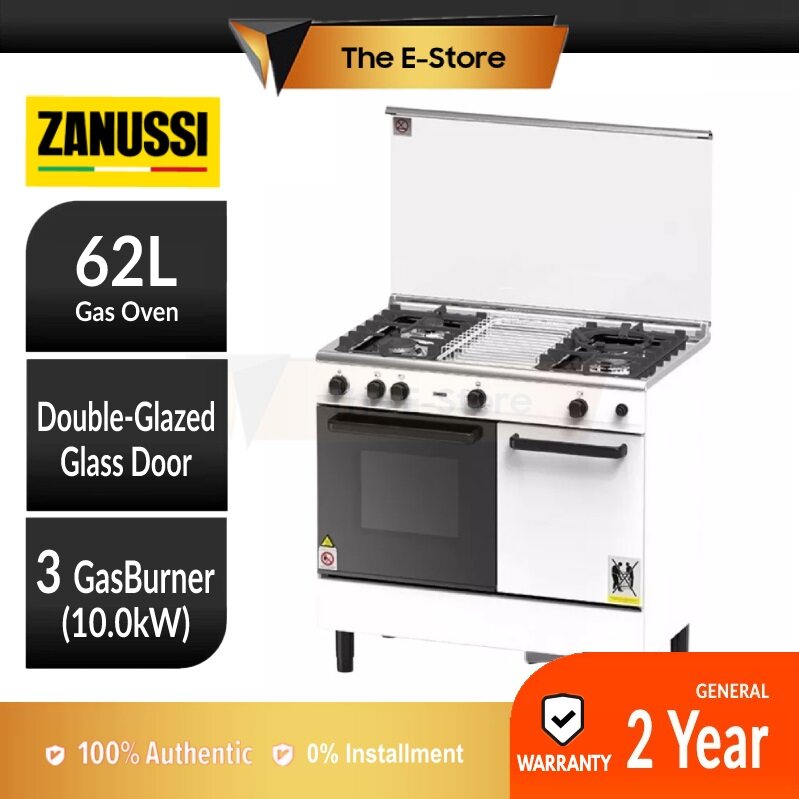 Zanussi 3 Gas Burners with 62L Gas Oven Freestanding Cooker | ZCG930W ...