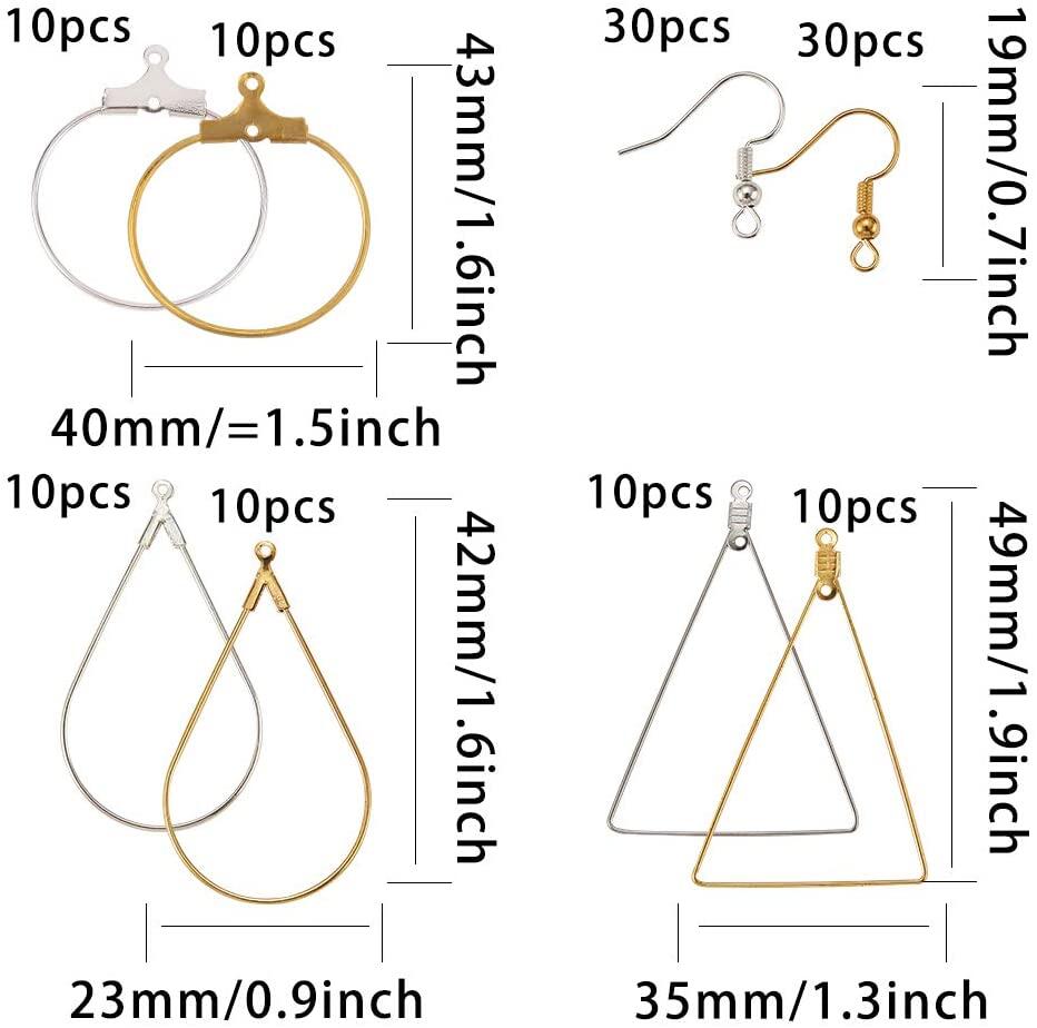 1 Box 60Pcs 3 Styles Beading Hoop Earring Jewelry Finding Teardrop ...