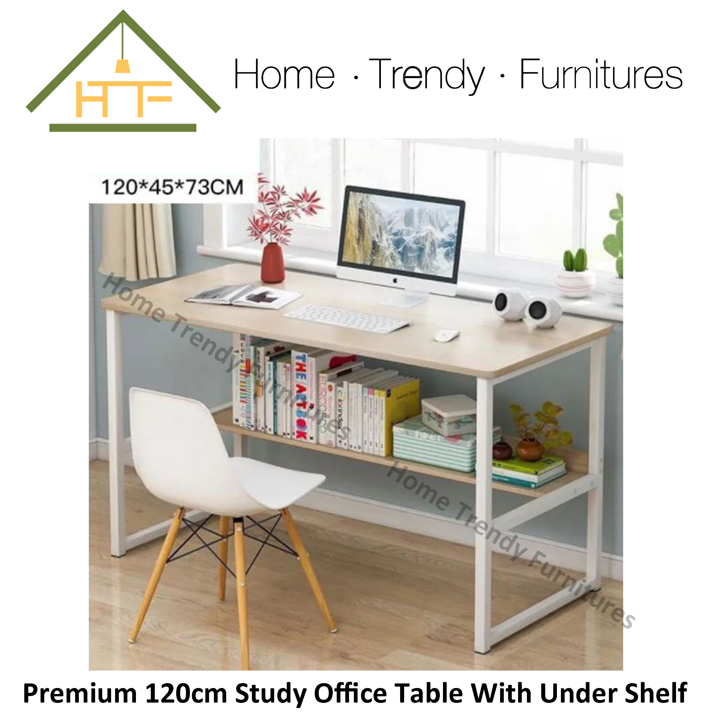 Premium 120cm Study Office Table with Under Shelf | Meja Buku 120sm ...