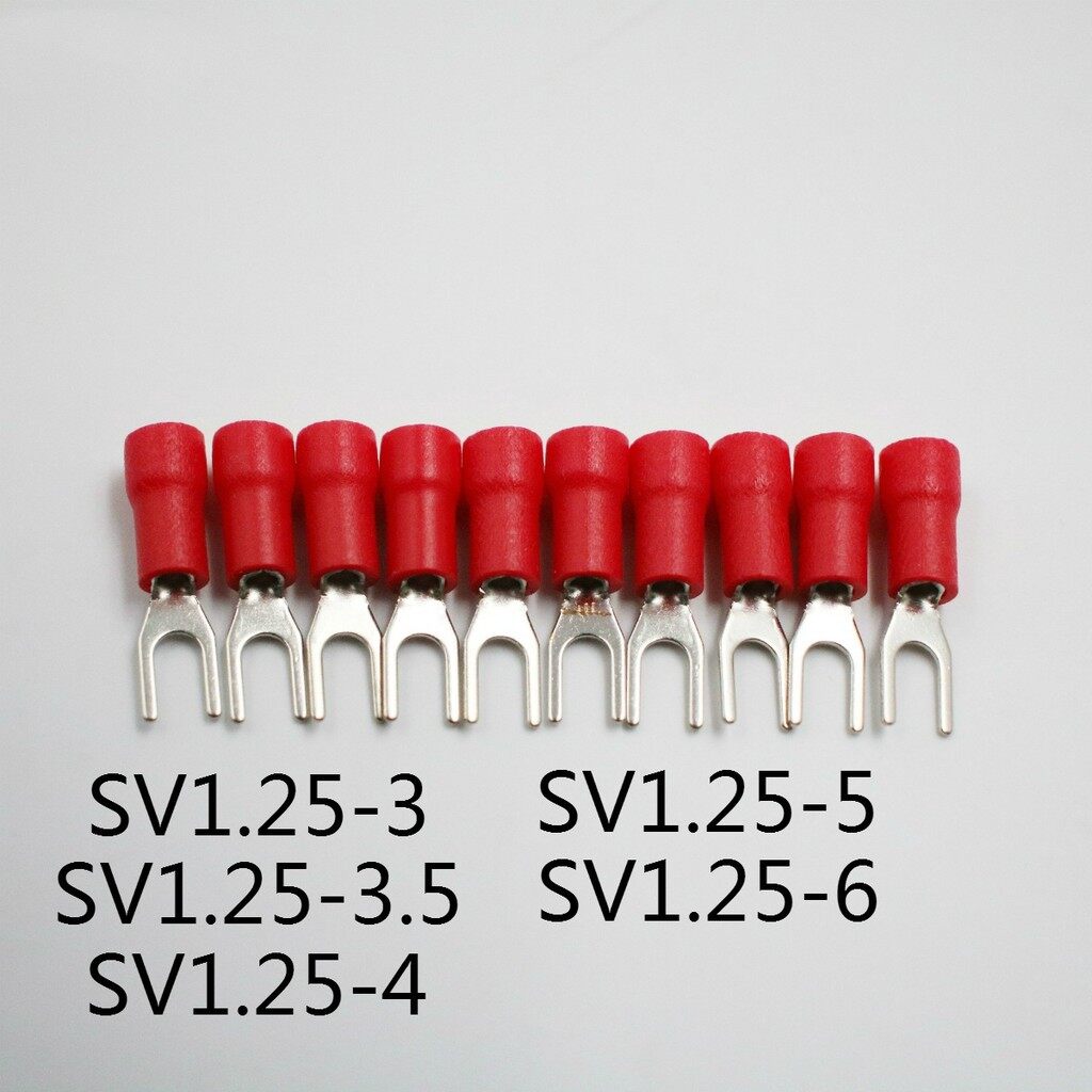 50PCS/Pack SV1.25-3/SV1.25-3.5/SV1.25-4/SV1.25-5/SV1.25-6 Red Furcate Fork Spade 22~16AWG Wire ...