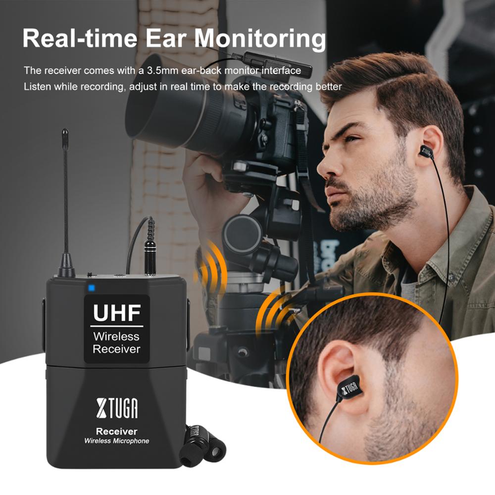 XTUGA Dual Channels Camera Mic UHF Wireless Lavalier Microphone with ...