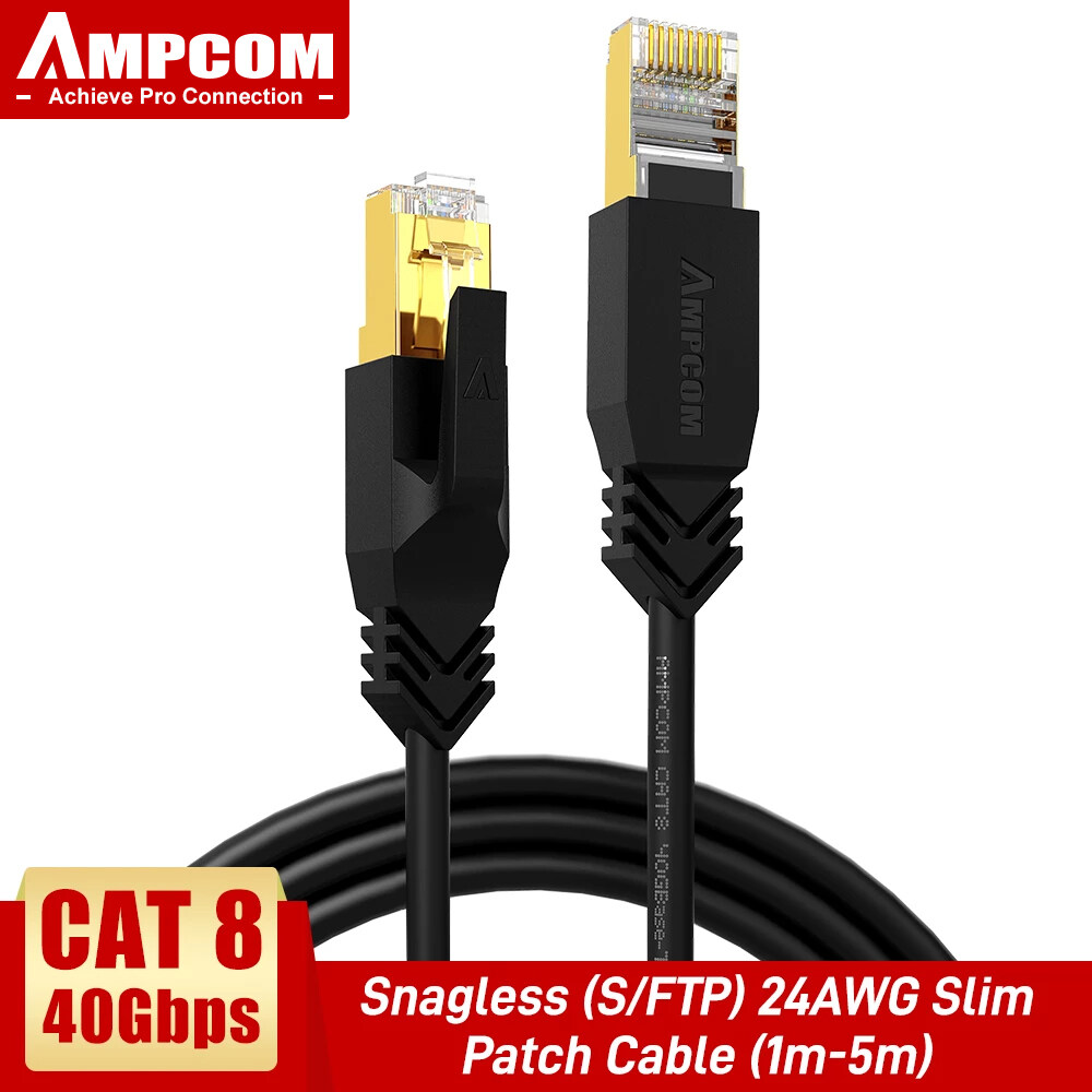 AMPCOM CAT8 Ethernet Cable, สายเคเบิลอีเธอร์เน็ต CAT8 ประเภท STP แบบบาง ...