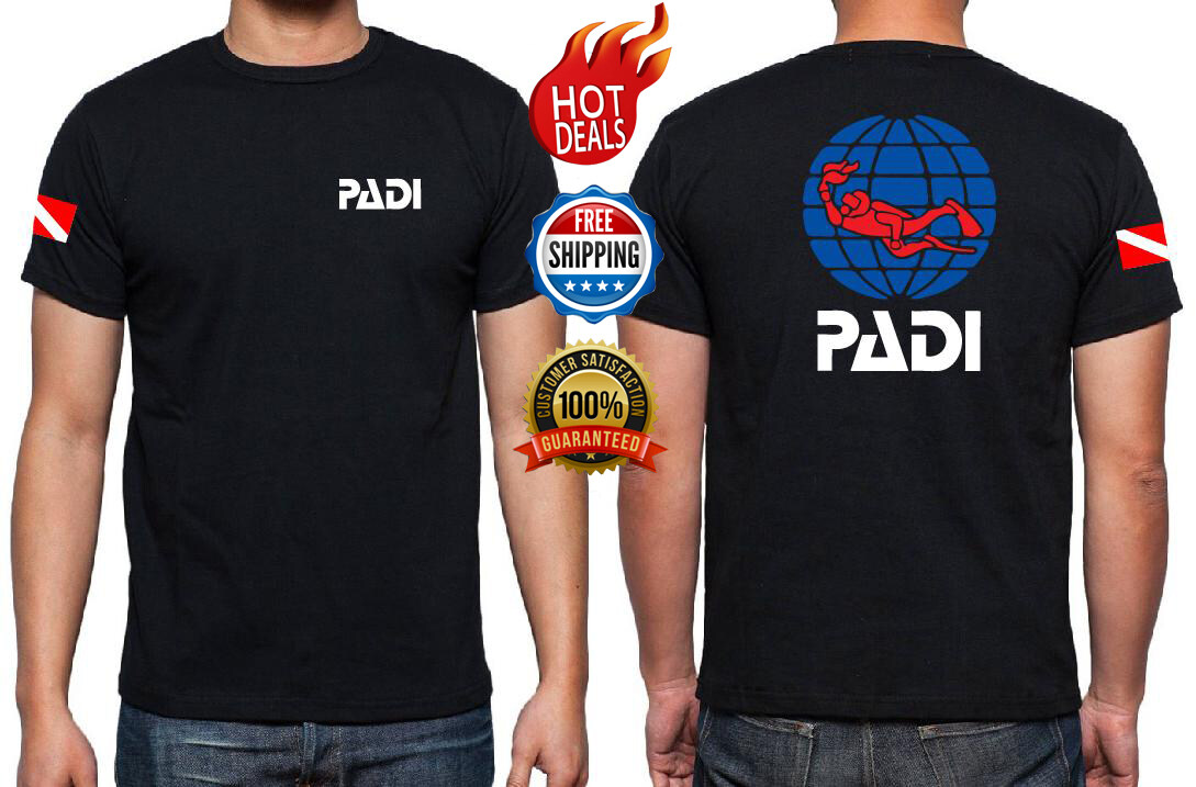 PADI SCUBA DIVING Hot Tshirt round neck black REGULATOR DIVER outdoor ...