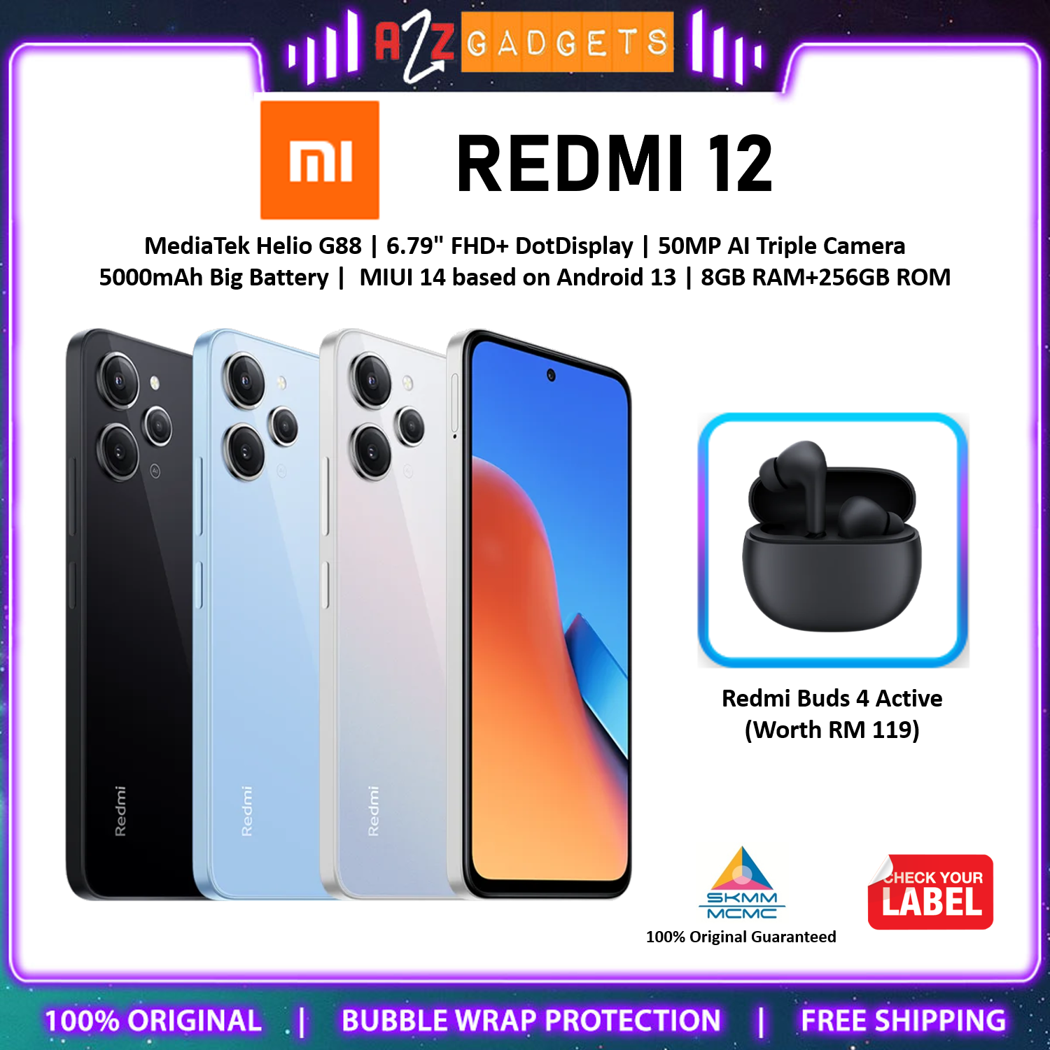 [MY Set] Redmi 12 Smartphone - MediaTek G88, 5000mAh Large Battery ...