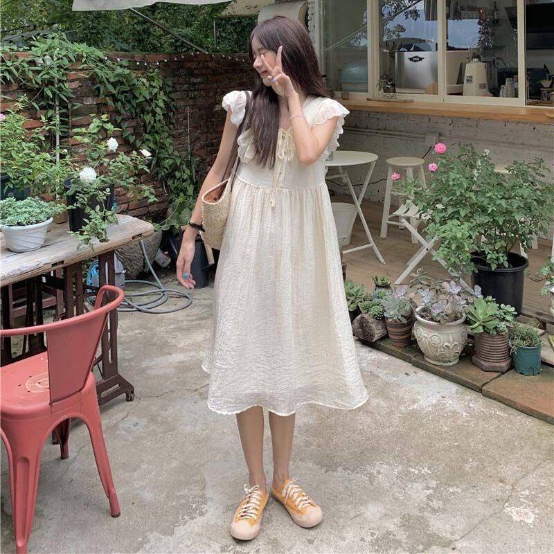 COCONI ชุดเดรสคอตุ๊กตาสำหรับผู้หญิงสไตล์เกาหลีใหม่ชุดเดรสทรงเอทรงหลวม ...