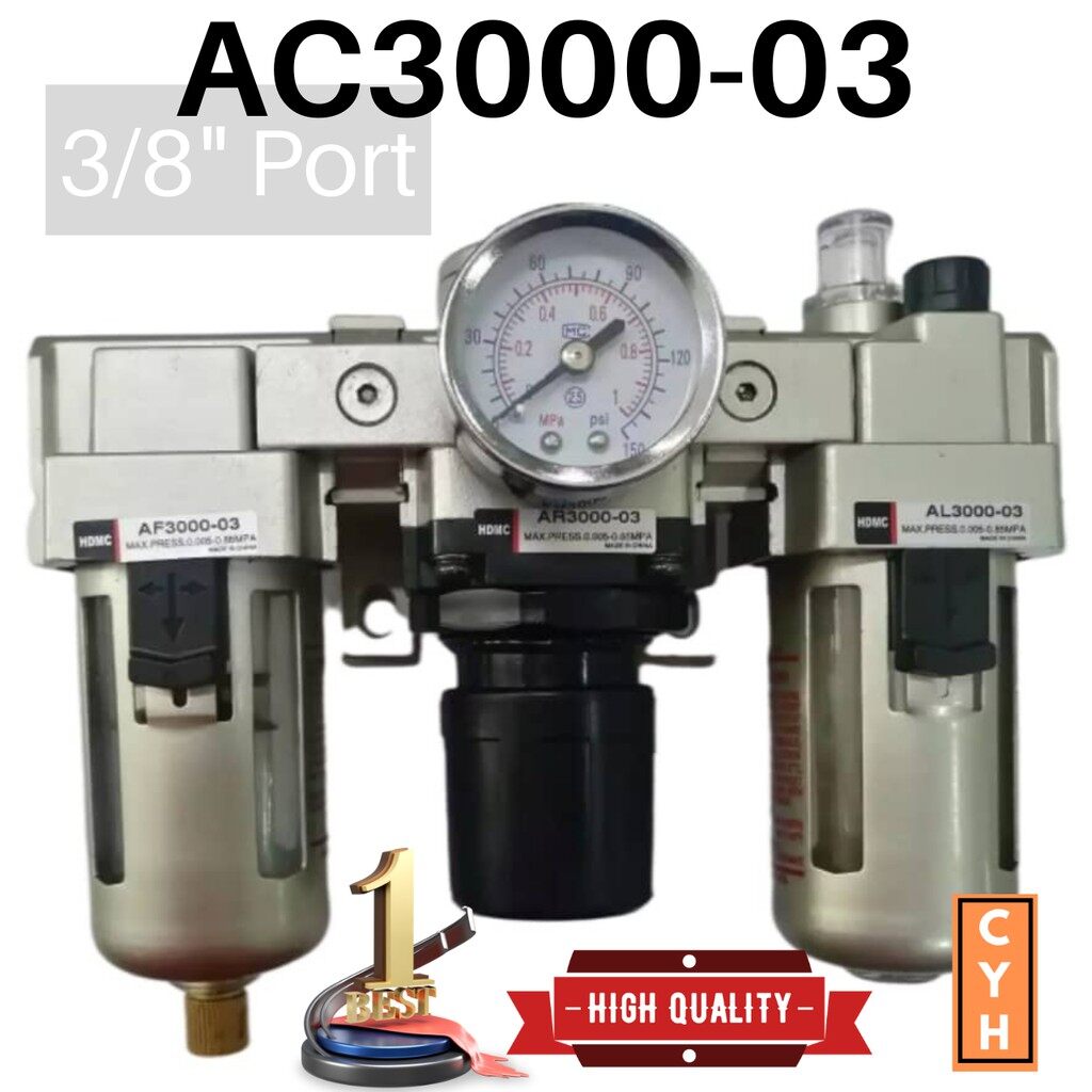 AC3000-03 3/8" Pneumatic Air Pressure Filter Regulator Lubricator (FRL ...