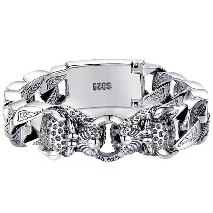 HP-S925เงินแฟชั่นผู้ชายใหม่เสือดาวทอสร้อยข้อมือหัวเสือดาวคู่สำหรับผู้ชายและผู้หญิงสร้อยข้อมือ ...