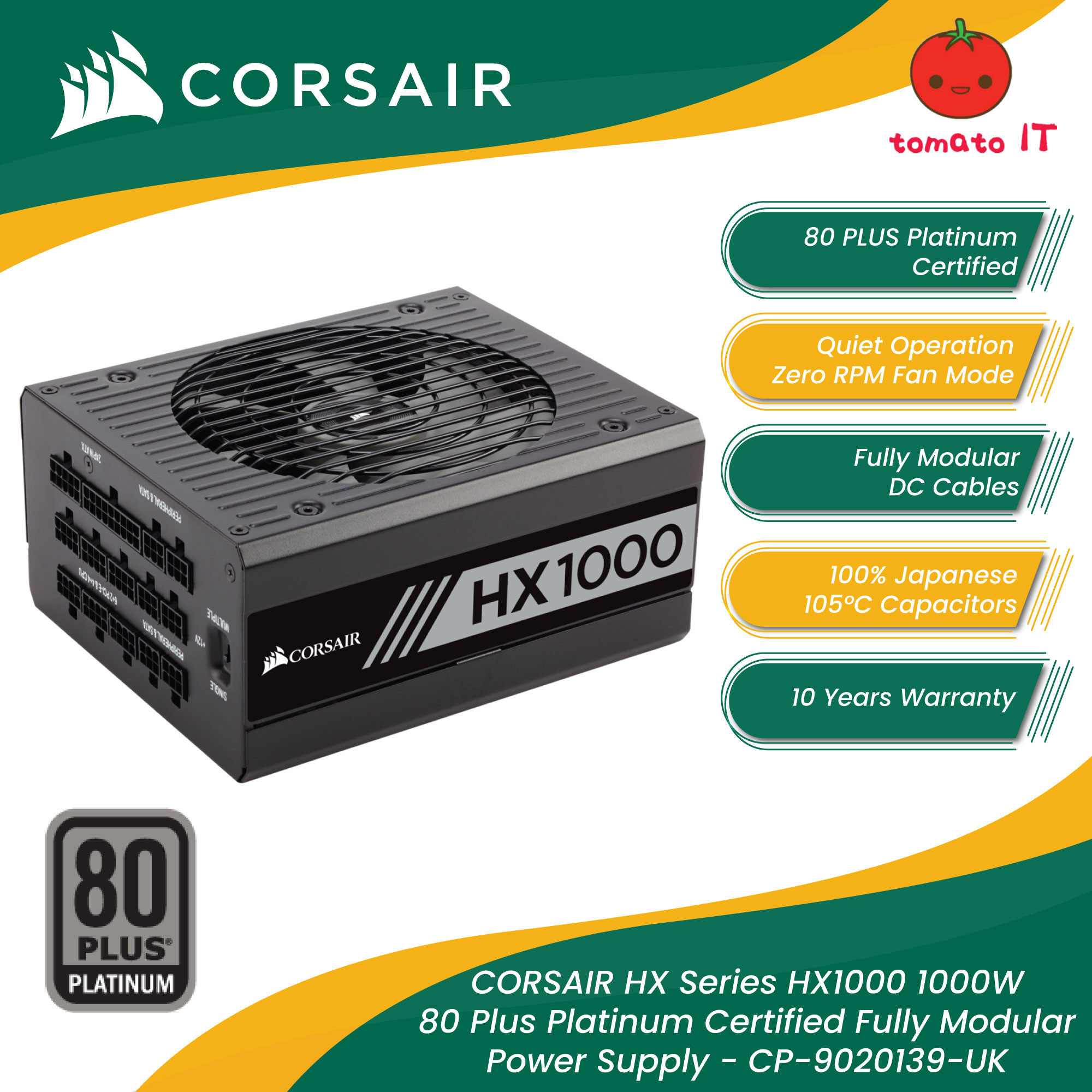 CORSAIR HX Series HX1000 1000W 80 Plus Platinum Certified Fully Modular ...