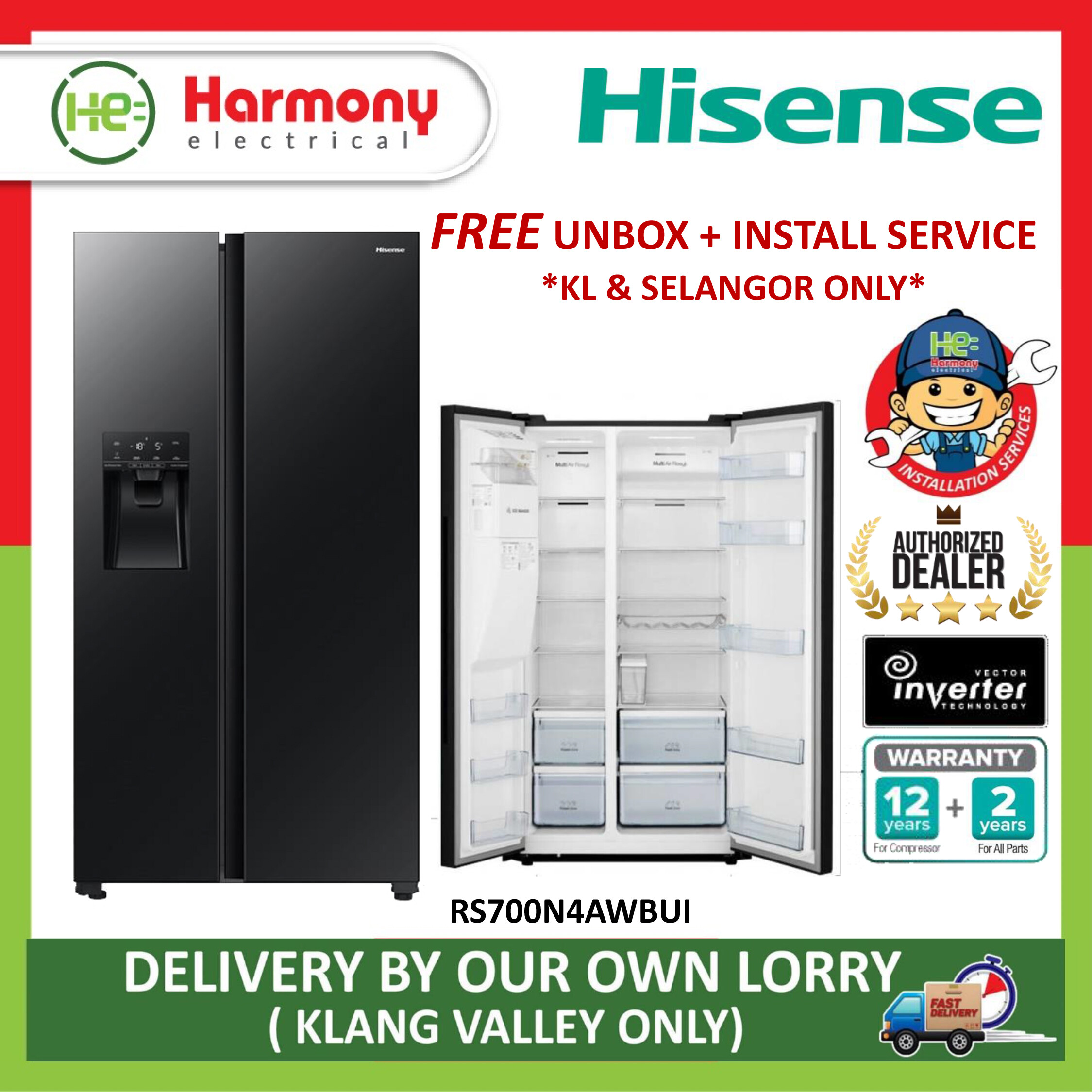 HISENSE 640L Side By Side Inverter Fridge RS700N4AWBUI 640L ...