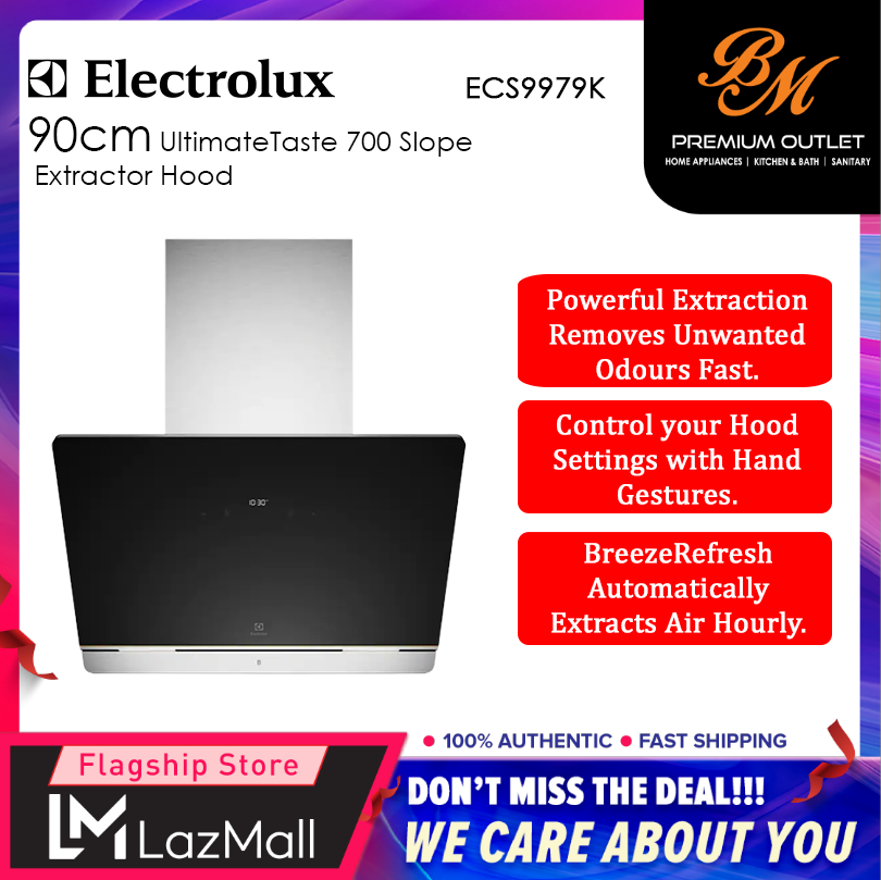 ELECTROLUX (ECS9979K) 90cm UltimateTaste 700 slope extractor hood ...