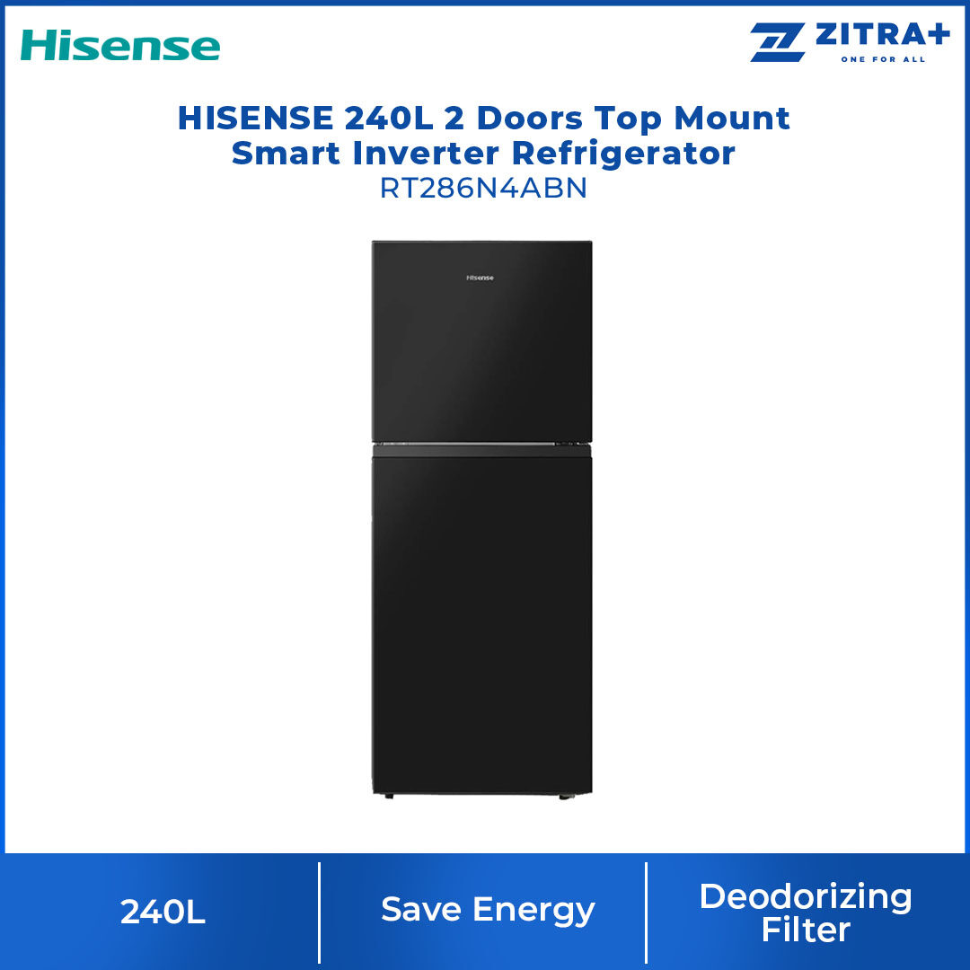 HISENSE 240L 2 Doors Top Mount Smart Inverter Refrigerator RT286N4ABN ...