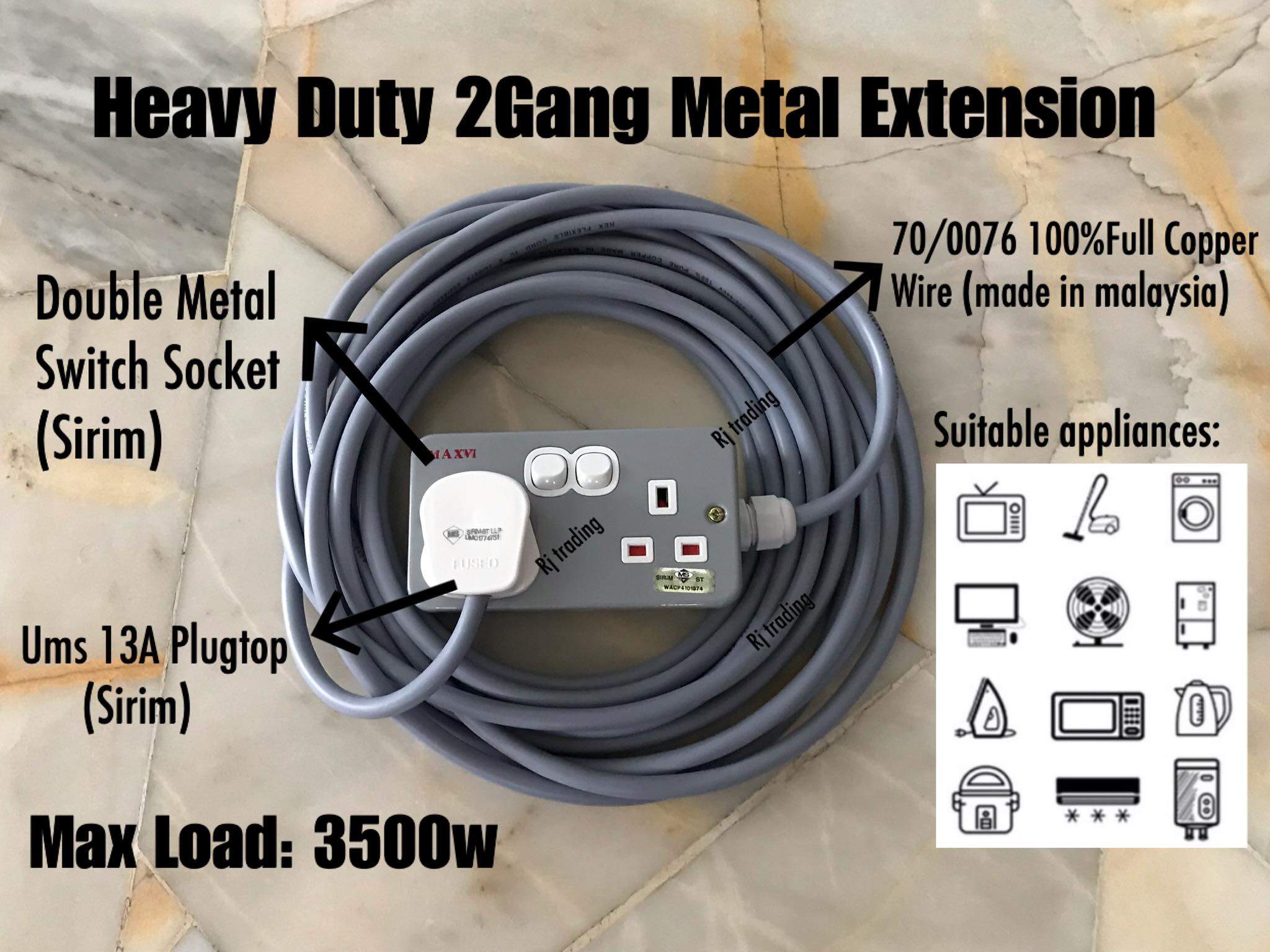 READY STOCK) Heavy duty 2gang metal extension wire double metal clad ...