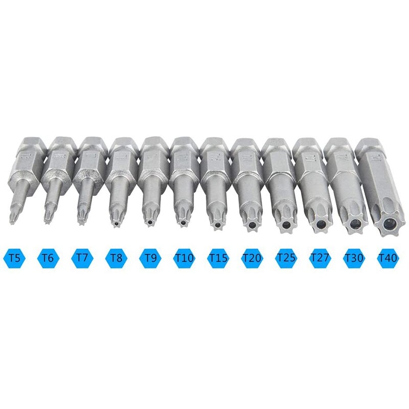12 Pack Torx Head Screwdriver Bit Set 1/4 Inch Hex Shank T5-T40 Star ...