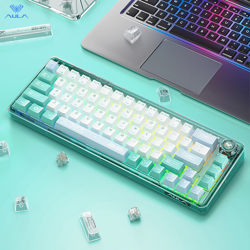 AULA F68บลูทูธไร้สาย3โหมดคีย์บอร์ดแบบกลไก Hotswap RGB 68 Keycap ปรับแต่งโครงสร้างปะเก็นแบบชาร์จ ...