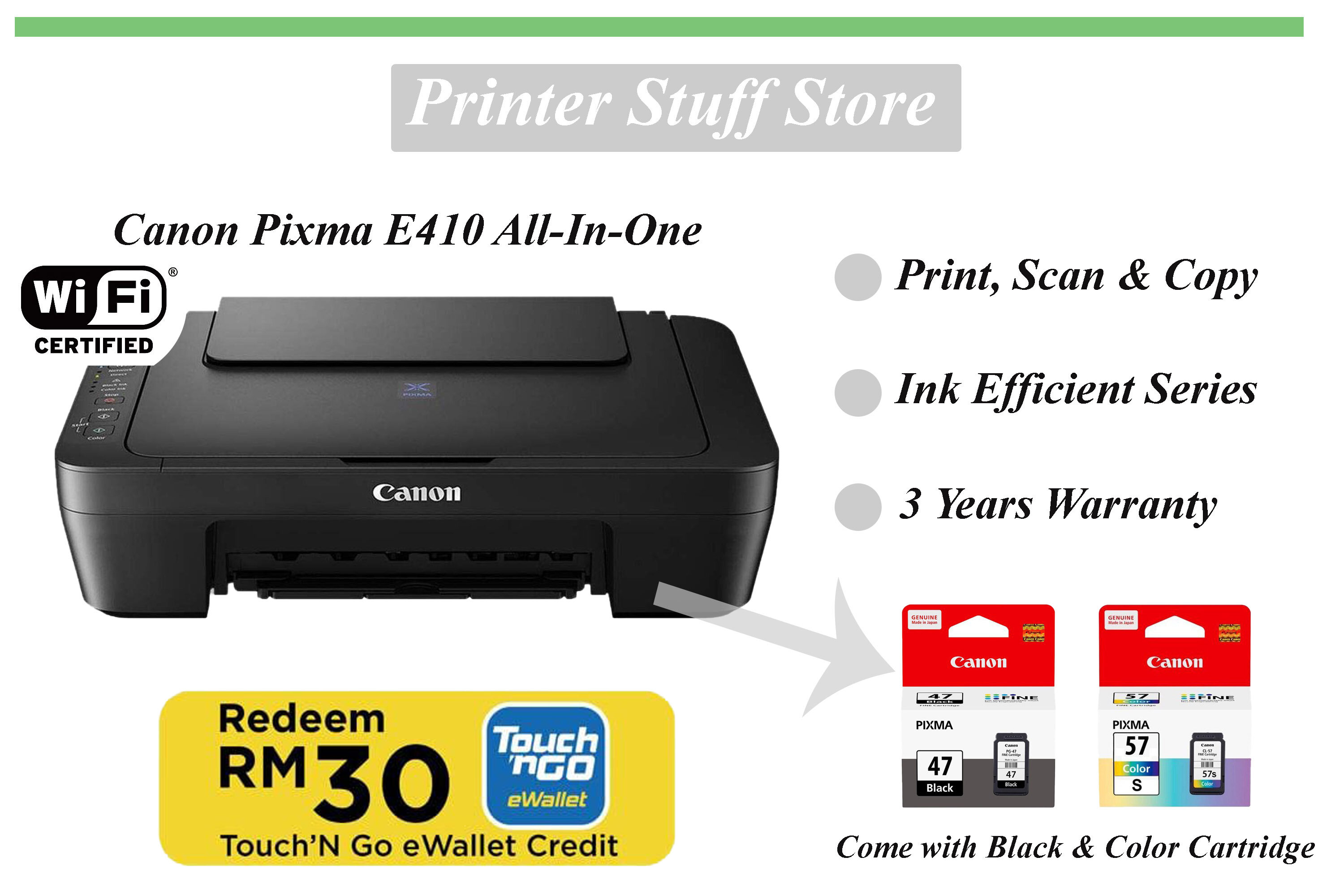 Canon Pixma E410 All-In-One Printer with Smart Cartridges (Redeem T&G ...