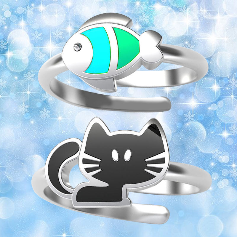 Animal Adjustable Ring Black Kitty Jewelry Blue Fish Lady Ring Cute ...