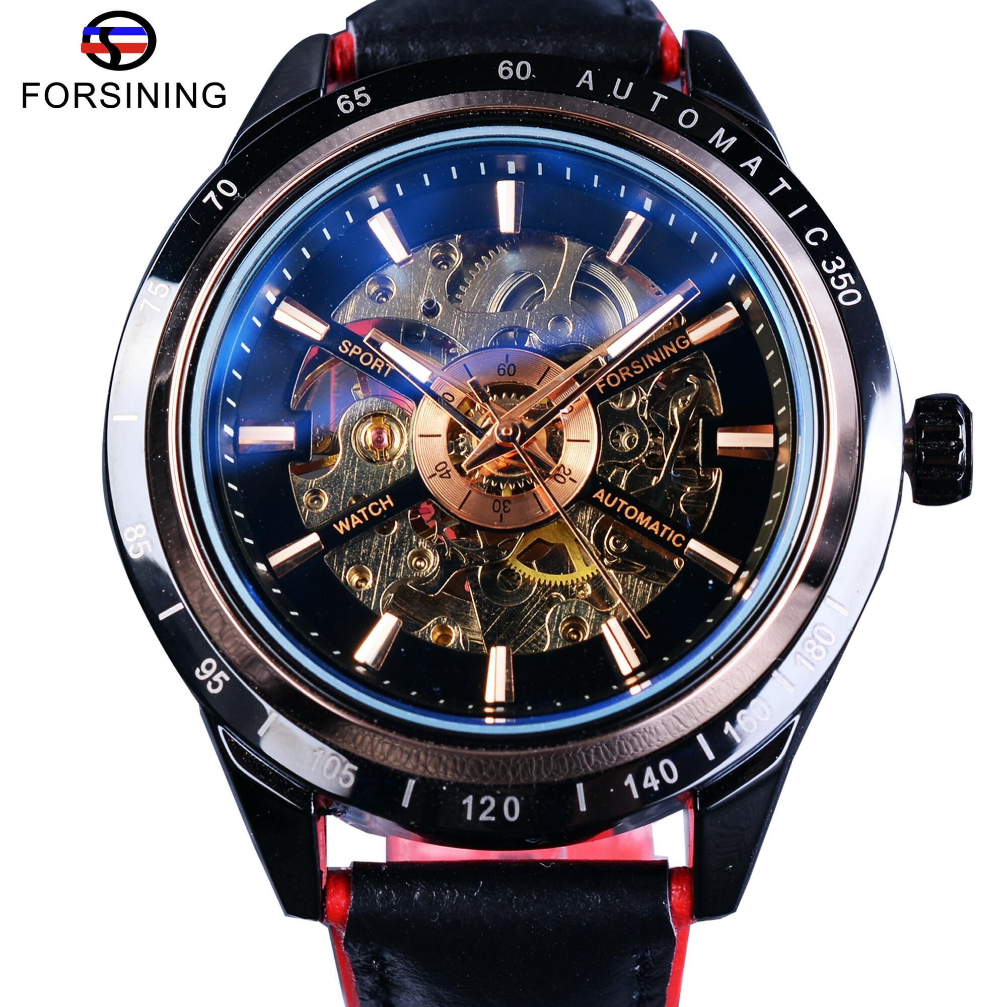 Forsining Motorcycle Design Transparent Genuine Red Black Belt ...