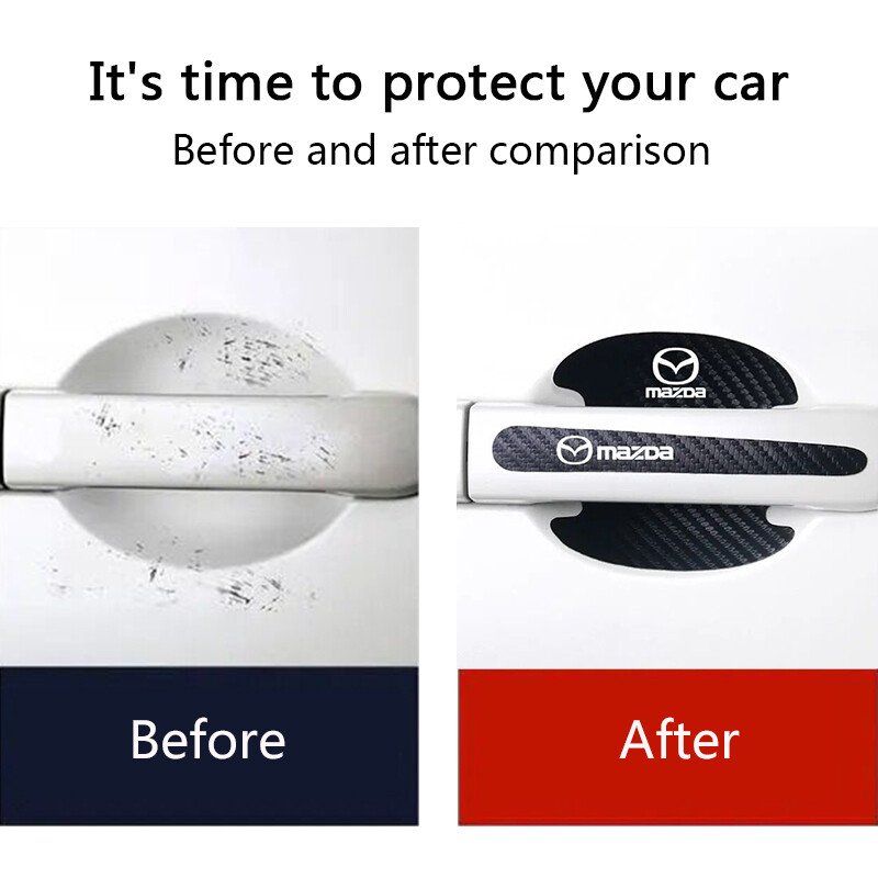 8ชิ้น/เซ็ต Anti-Scratch Car สติ๊กเกอร์ลายที่จับประตูรูปแบบคาร์บอนไฟ ...