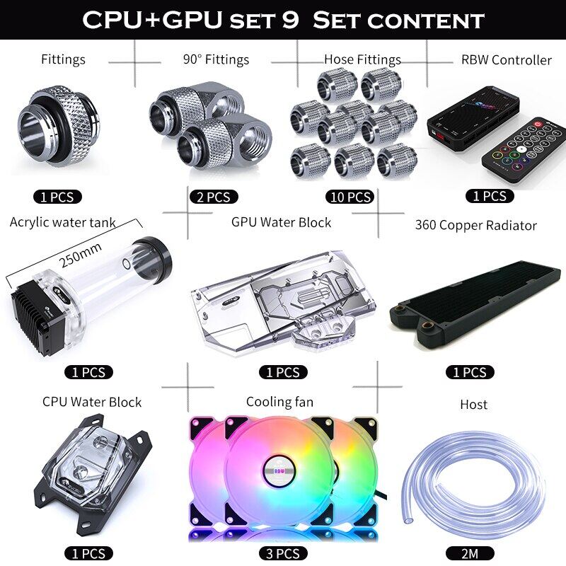 Bykski PC Split Water Cooling Kit Soft Tube,CPU + GPU Cooler Hose Set ...