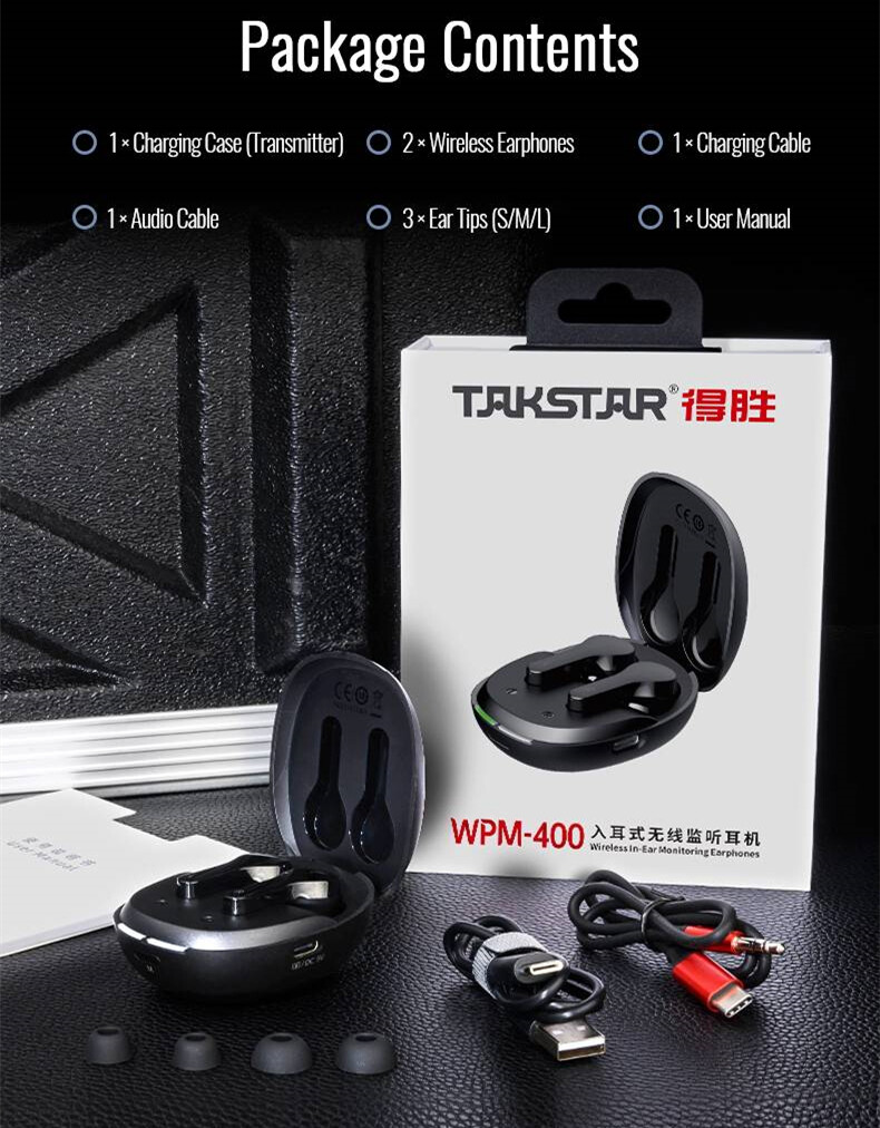 Takstar WPM-400 In-Ear Wireless Headphones Professional Recording ...