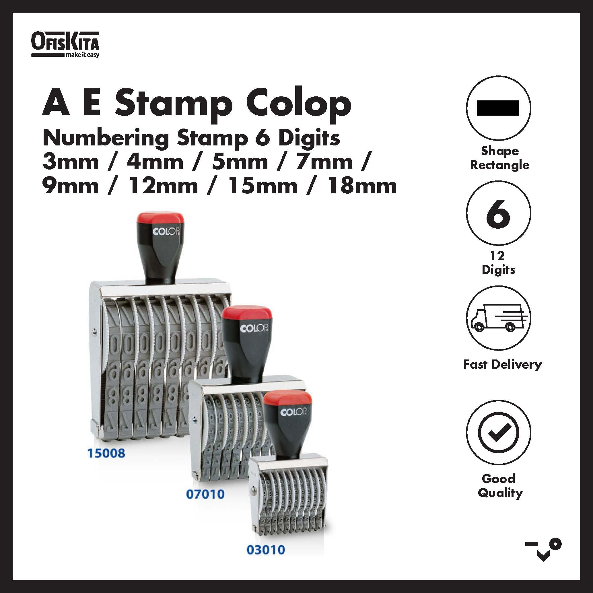 A E Stamp Colop Numbering Stamp 6 Digits - 3mm / 4mm / 5mm / 7mm / 9mm ...