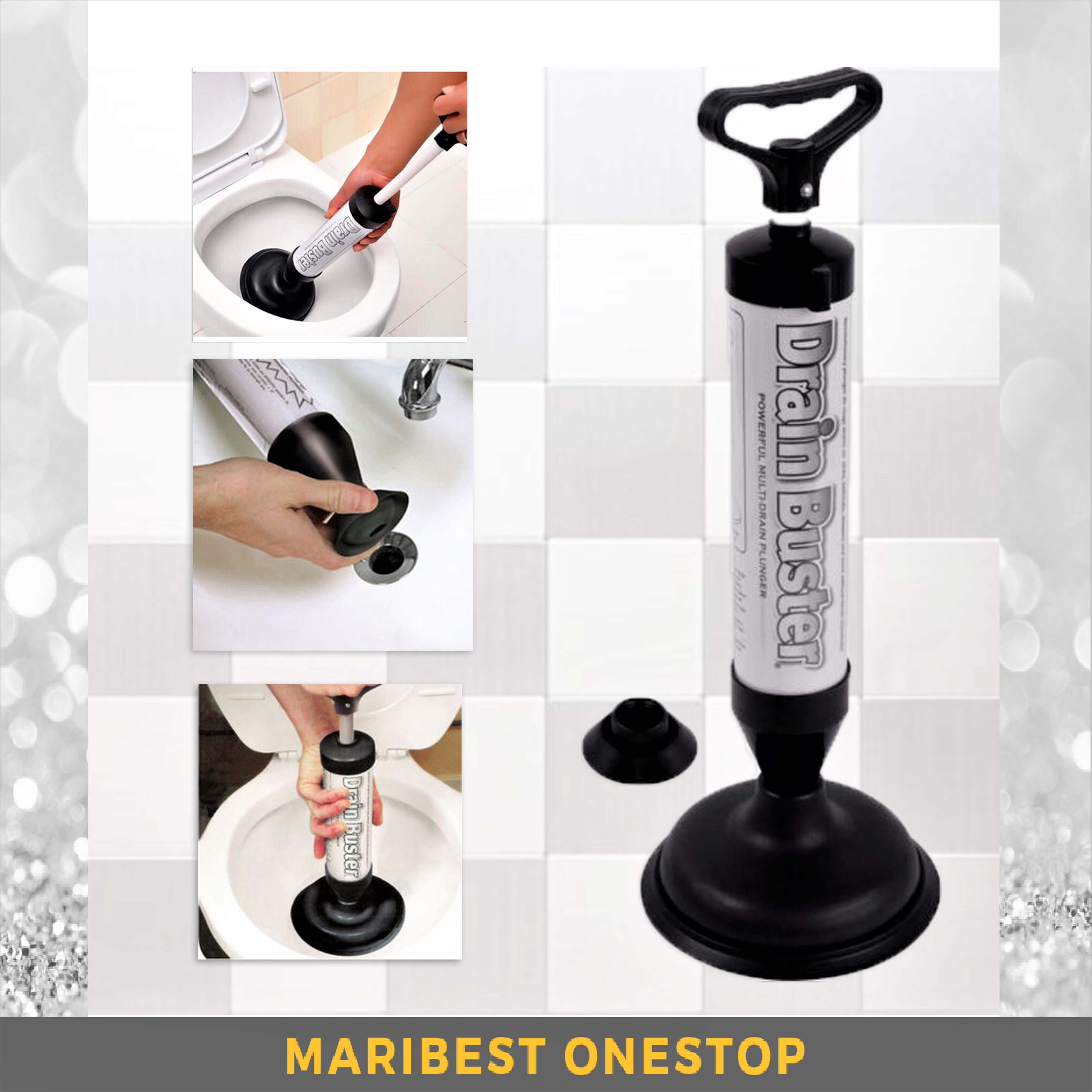 High Pressure Drain Buster Hand Power Clogged Removal Pump Tool Toilet ...