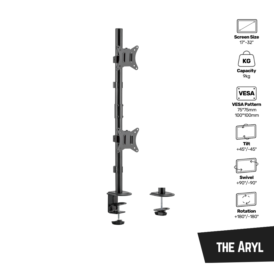 the Aryl™ Premium Vertical Dual-Monitor Steel Articulating Monitor ...