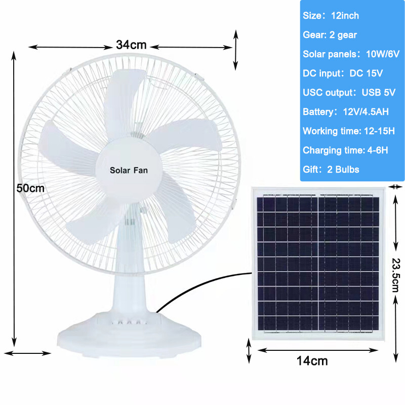 Stand Fan 12''16''DC Kipas Angin 3 Blades Solar Fan with Solar Panel ...