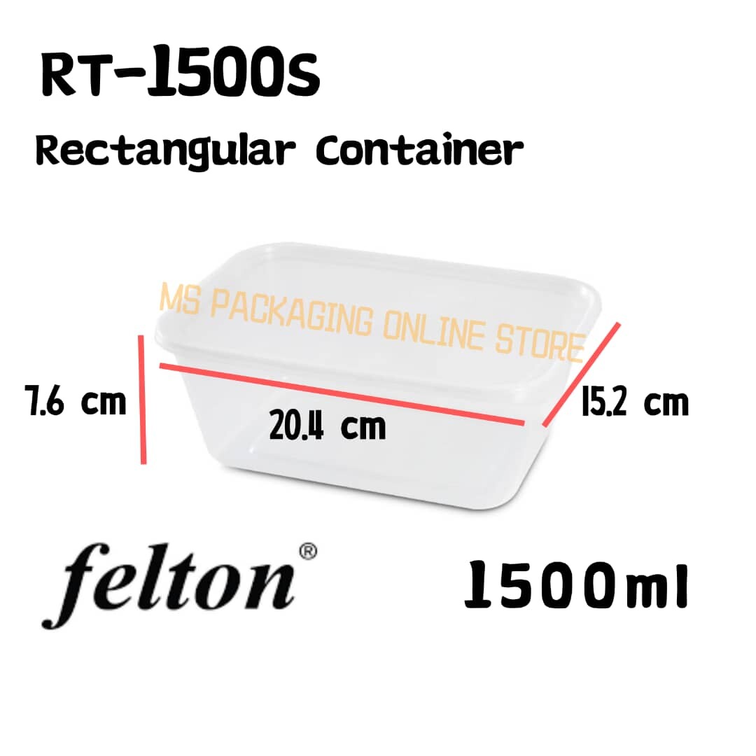 (1500ml)Microwavable Rectangular Container RT1500S (50set±) Disposable ...