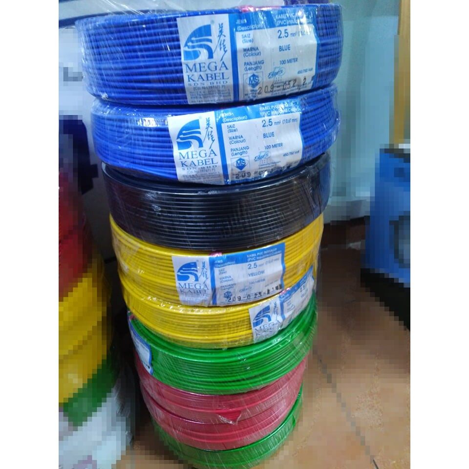 MEGA ELECTRIC WIRE CABLE RED/BLACK/GREEN/BLUE/YELLOW FEET 2.5MM MEGA ...