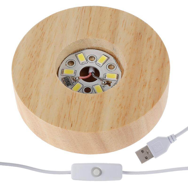 Led Lights Display Base for Crystals Glass 8cm Wooden Lights Display ...
