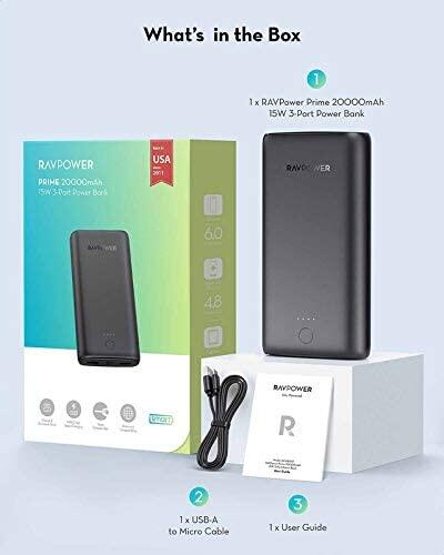 [Clearance/ลดล้างสต๊อก] RAVPower PB207 แบตสำรอง 15W แบต 20000mAh ชาร์จ 5V 3A usb-c ความเร็วสูง 3 ...